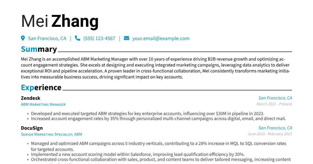 ABM Marketing Manager Resume Example | JobSprout