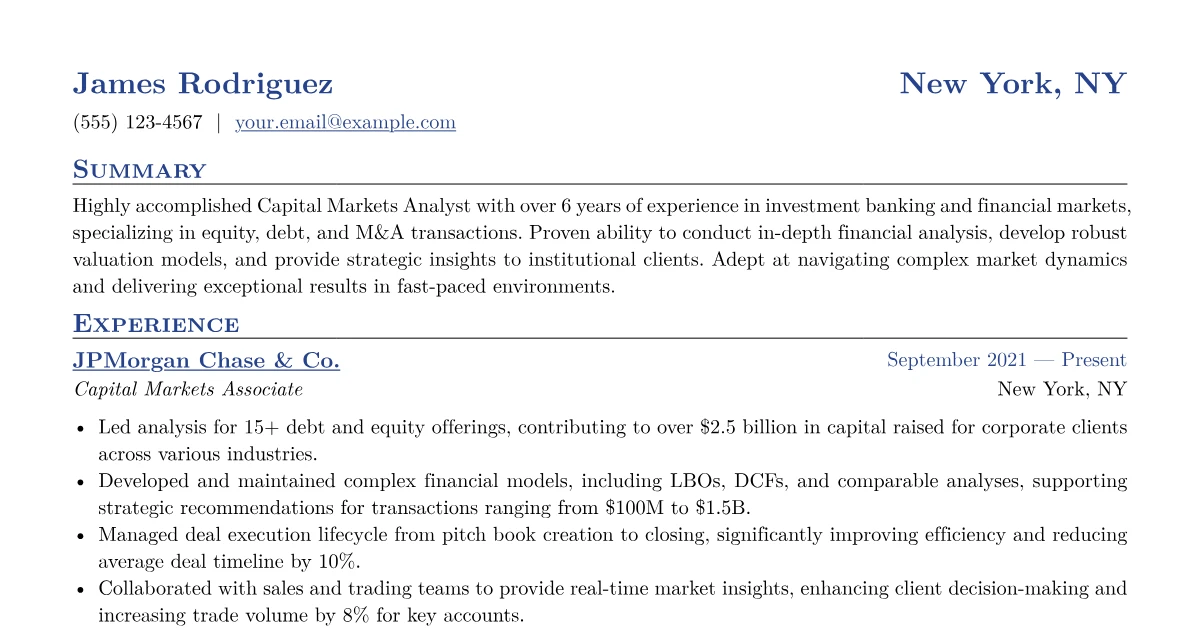 Capital Markets Analyst Resume Example & Free Template