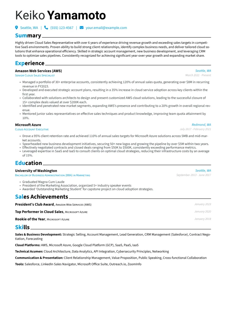 SaaS Sales Representative Resume Example & Free Template