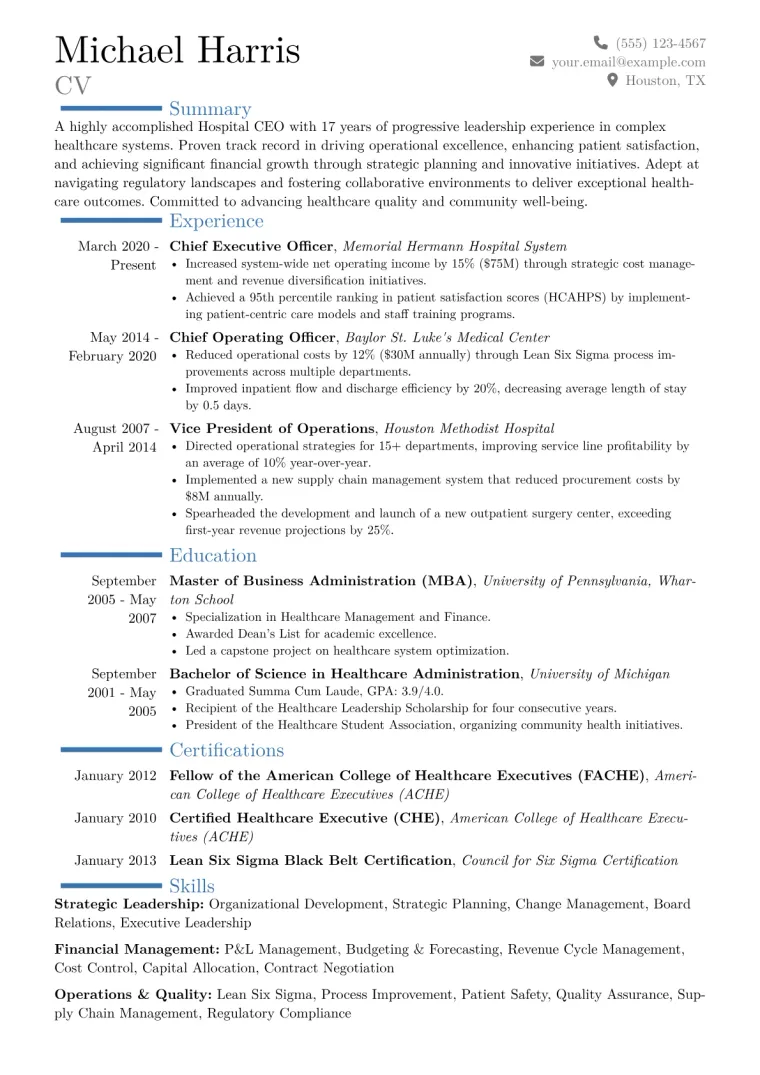 Hospital CFO Resume Examples + Free Template (2026)