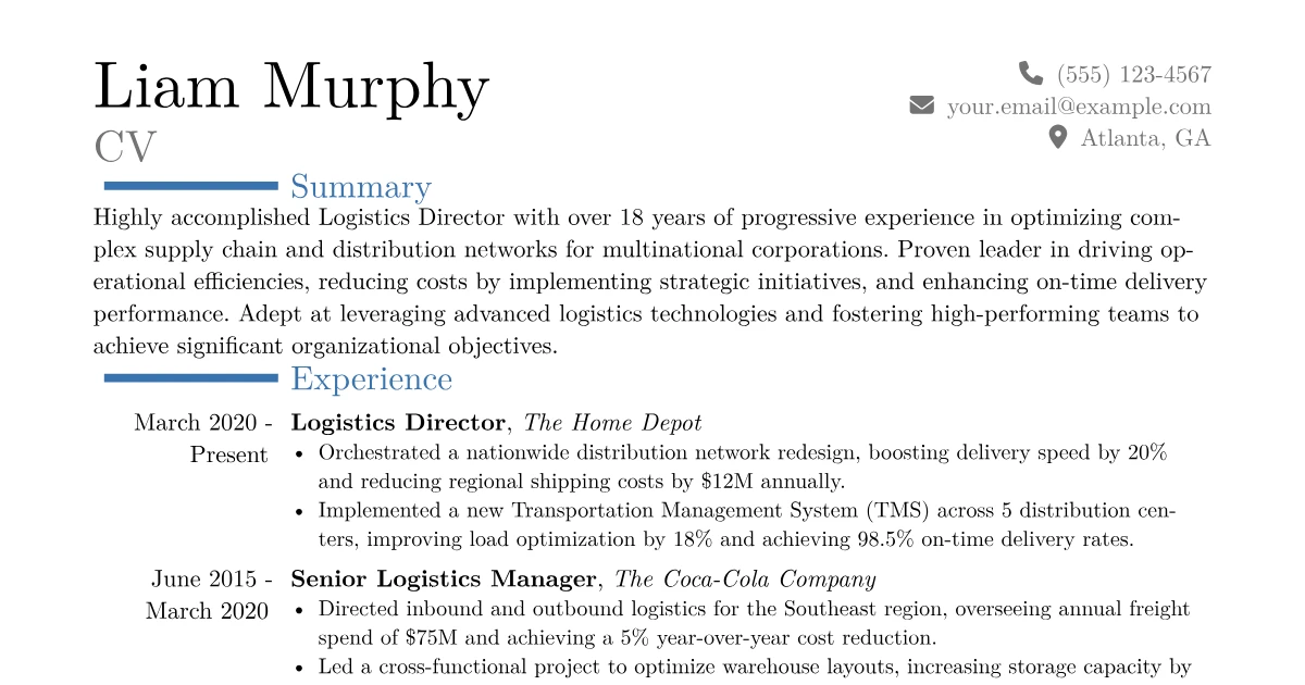 Logistics Director Resume Example | JobSprout
