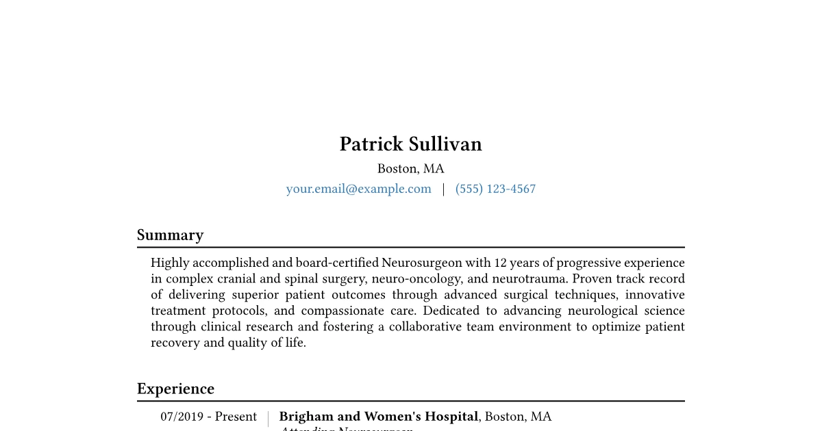 Neurosurgeon Resume Example | JobSprout