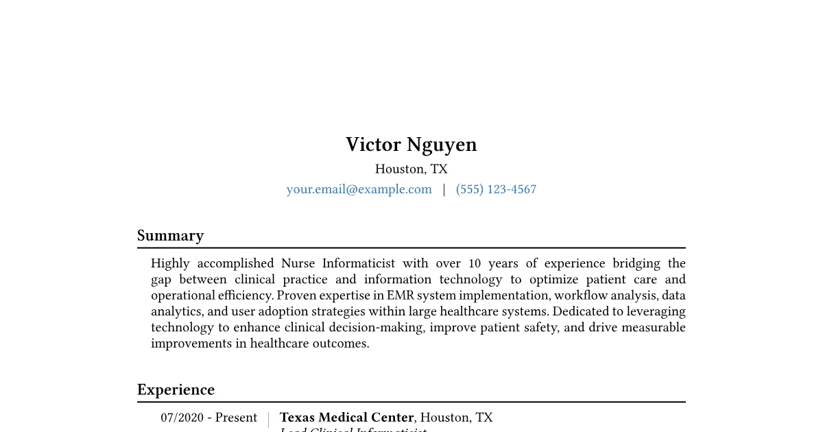Nurse Informaticist Resume Example | JobSprout