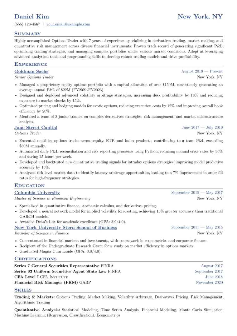 Capital Markets Analyst Resume Example & Free Template