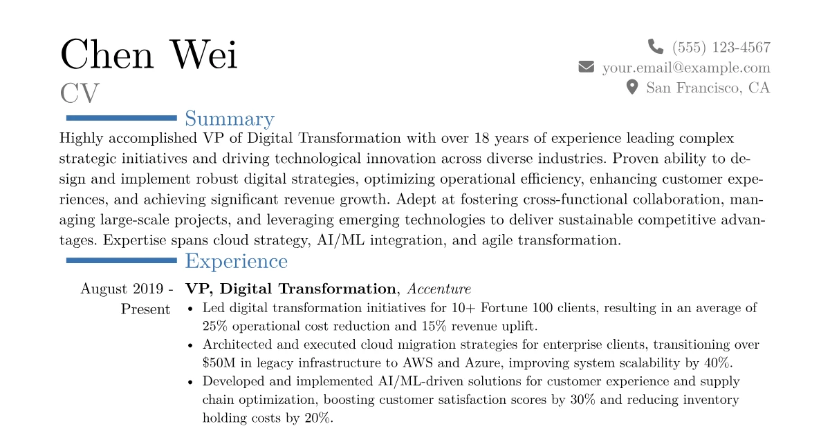 VP of Digital Transformation Resume Example | JobSprout