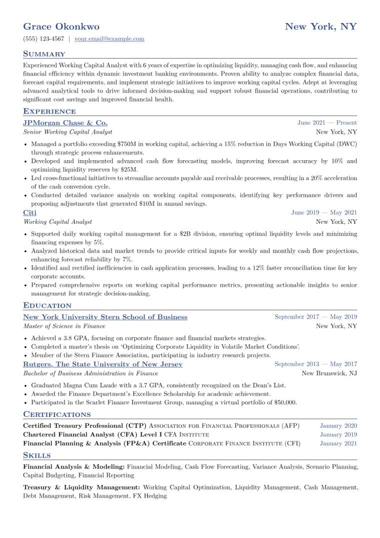 Capital Markets Analyst Resume Example & Free Template